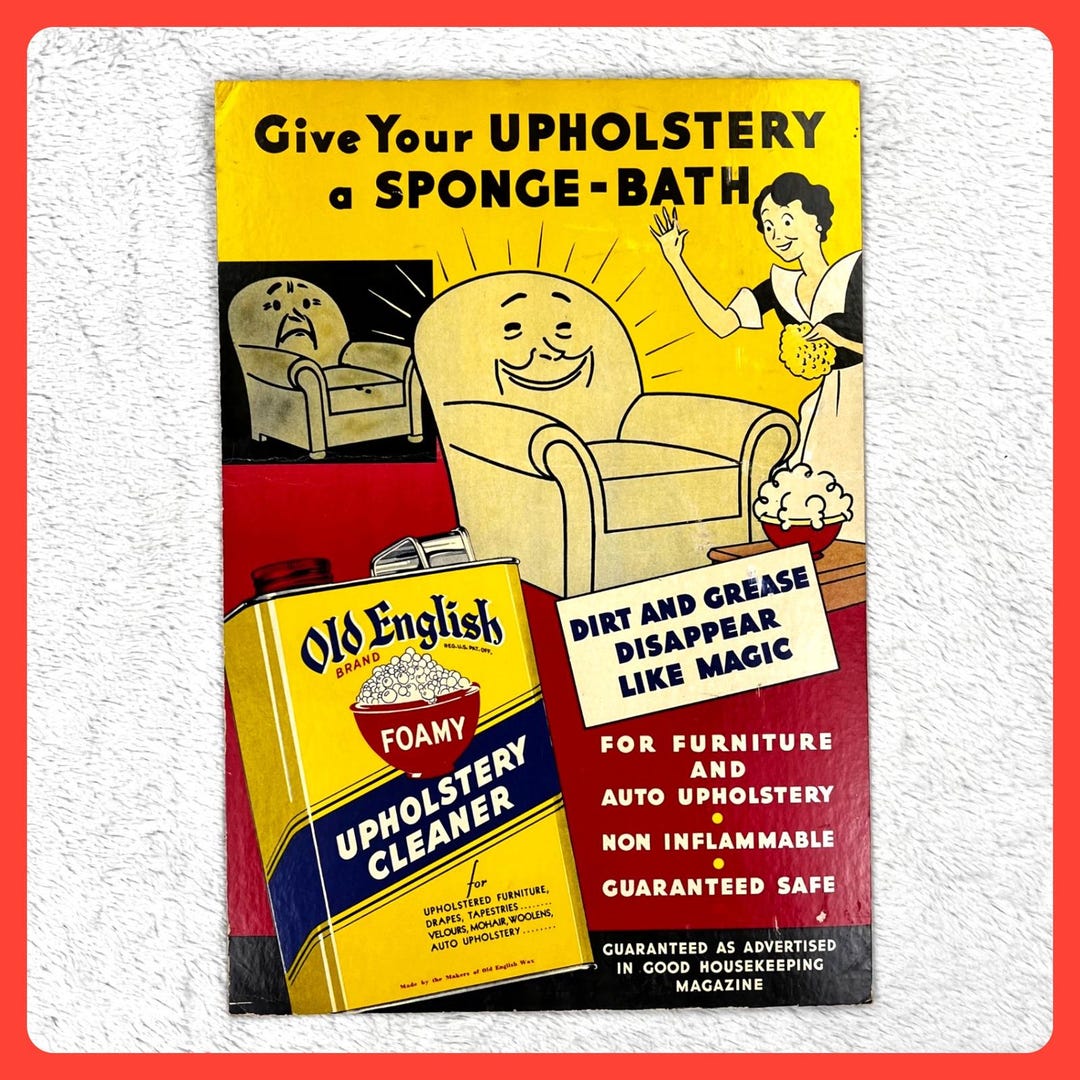 1940s Old English Cleaner Vintage Advertising Sign 17" Cardboard Easel ...