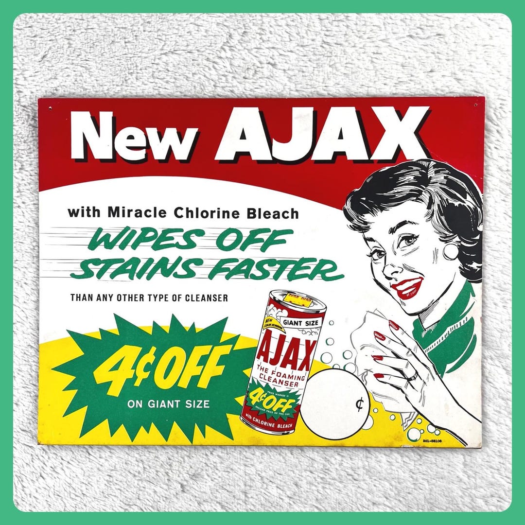 1950s New Ajax Cleanser Vintage Advertising Sign 14" Cardboard Display ...