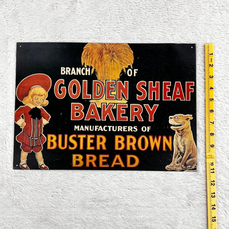 1930s Buster Brown Bread Vintage Tin Sign 16" Golden Sheaf Bakery ...