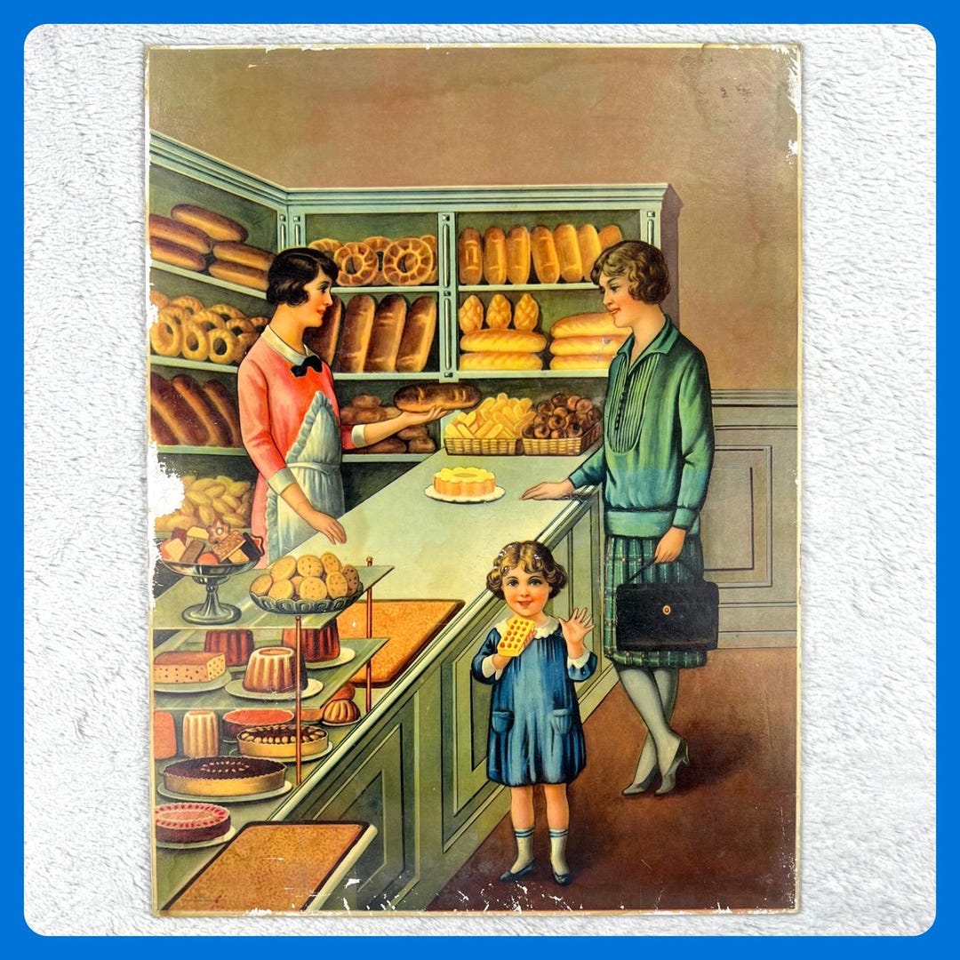 1920s German Bakery Antique Advertising Sign 19" Cardboard Art Deco ...