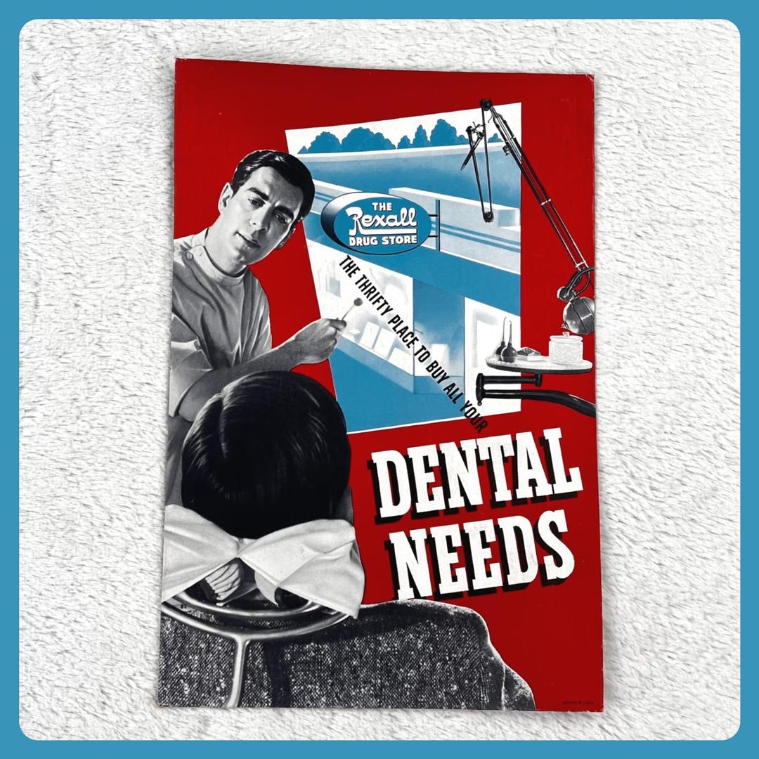 1950s Rexall Drug Store Vintage Advertising Sign 14" Cardboard Dental ...