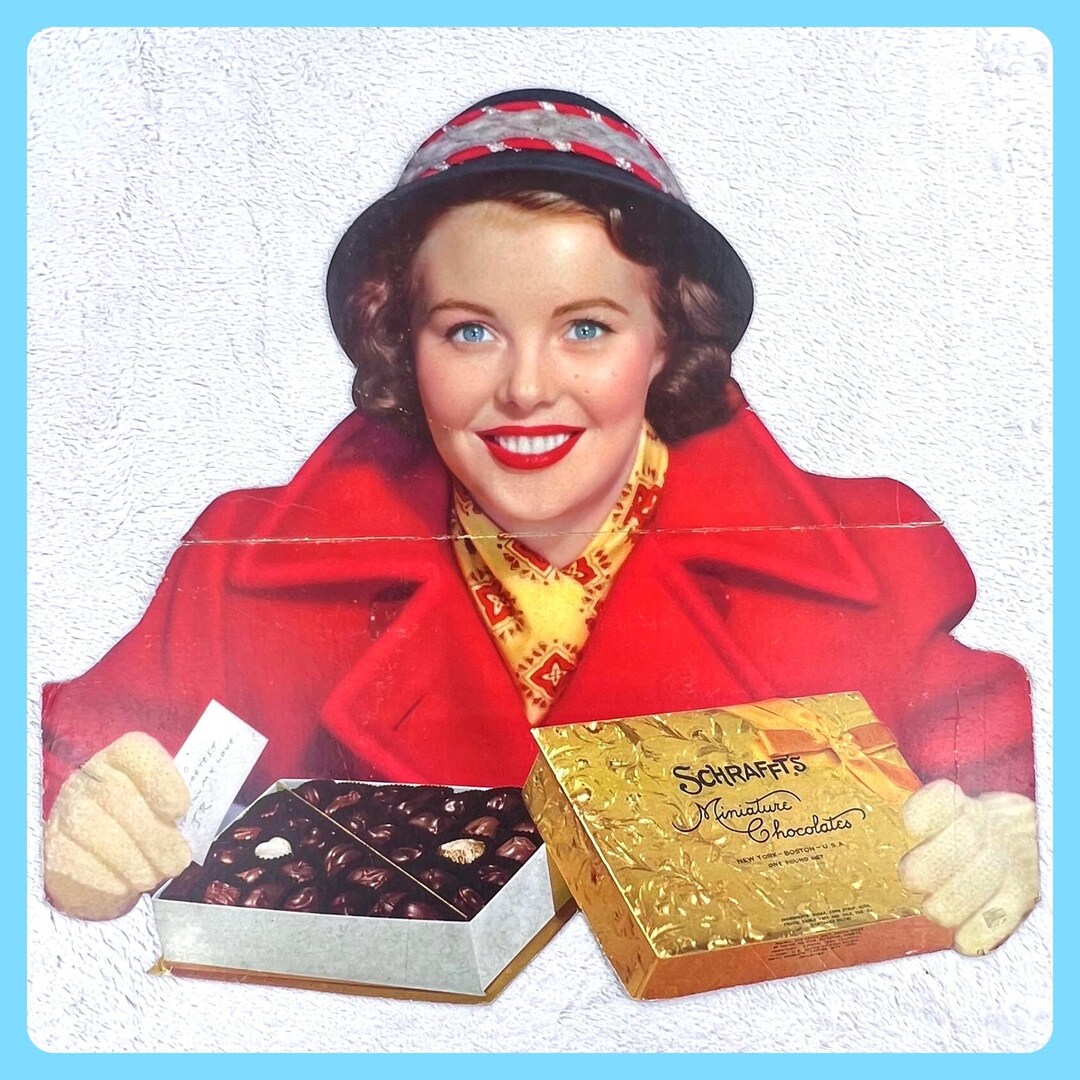 1950s Schrafft's Chocolate Candy Vintage Advertising Sign 28" Cardboard ...