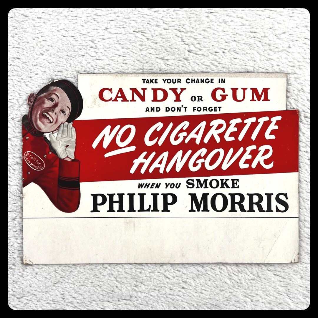 1940s Philip Morris Advertising Sign 10" Cardboard No Cigarette ...