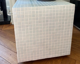 Checker Tiled Side Table Cube 16-inch Black and White Ceramic With ...