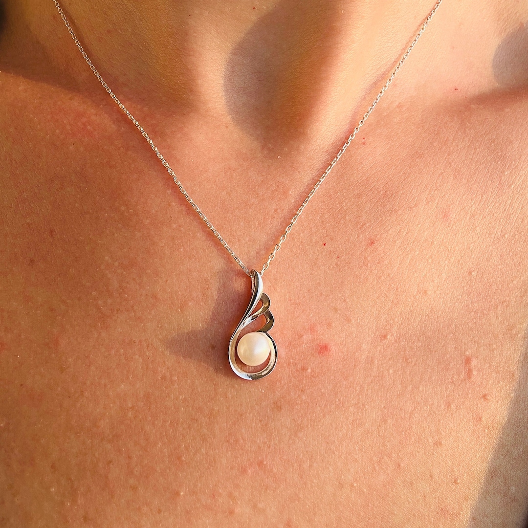 Freshwater Pearl Angel Wing Necklace-dainty Gift for Her-925 Sterling ...