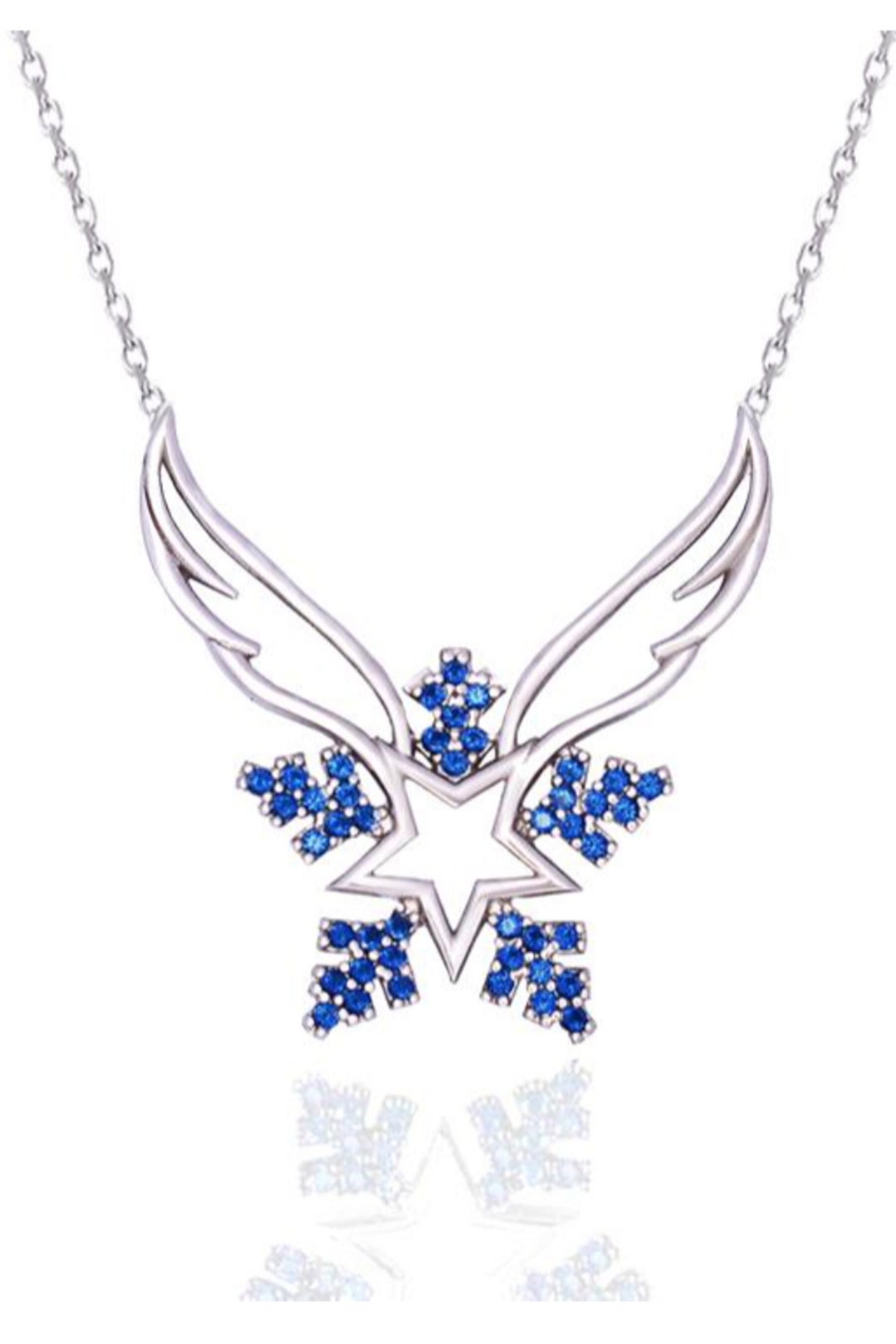 Sapphire Angel Wing & Snowflake Necklace.september Birthstone Pendant ...