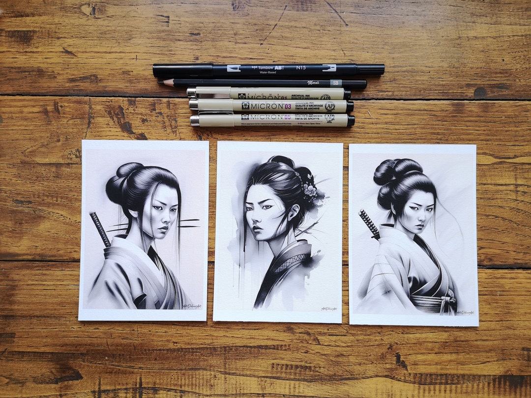 The Onna Bugeisha, Pencil Illustration, Art Print - Etsy