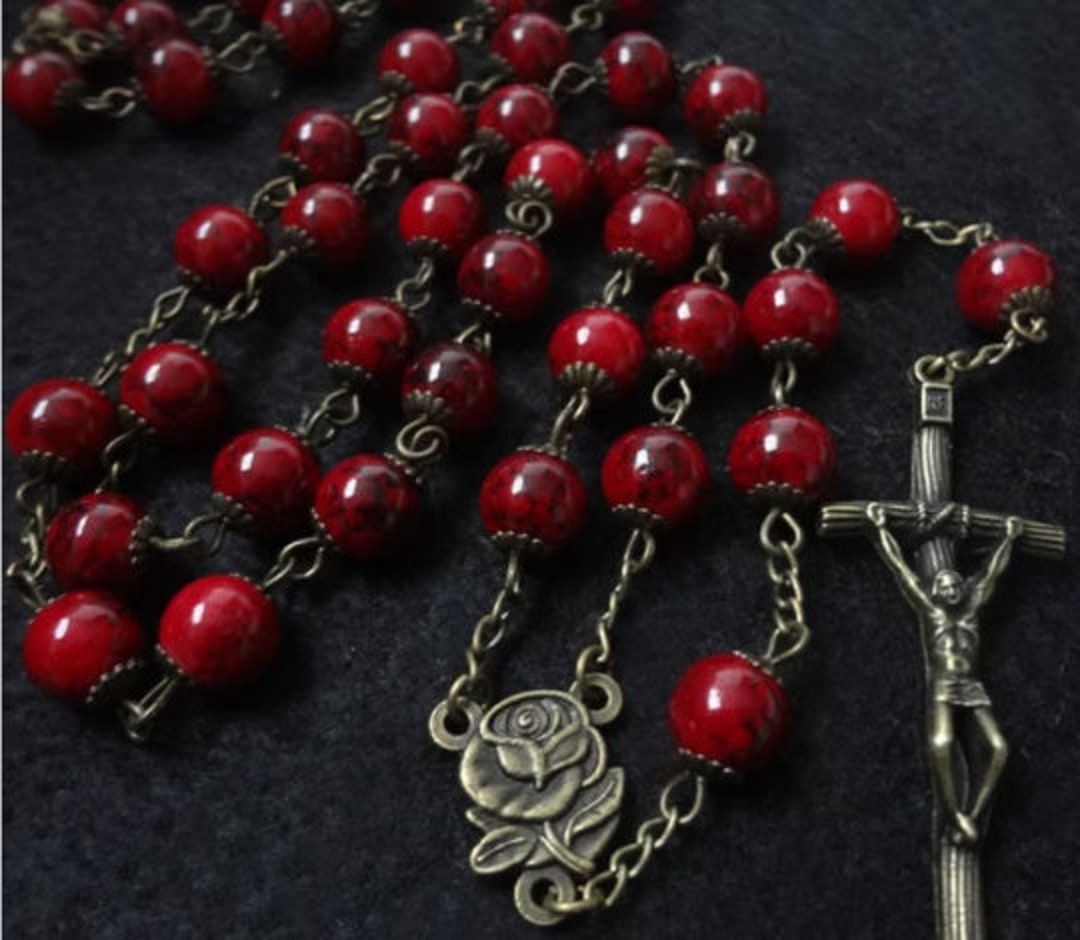 Beautiful Rosary With Rose Flower Pendant Wine Red - Etsy