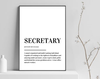 Secretary Definition Poster, Administrative Assistant Coworker Wall Art ...