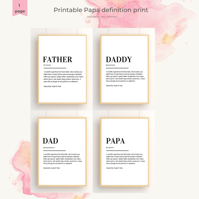 Father Daddy Dad Papa Definition Print Poster Personalized - Etsy