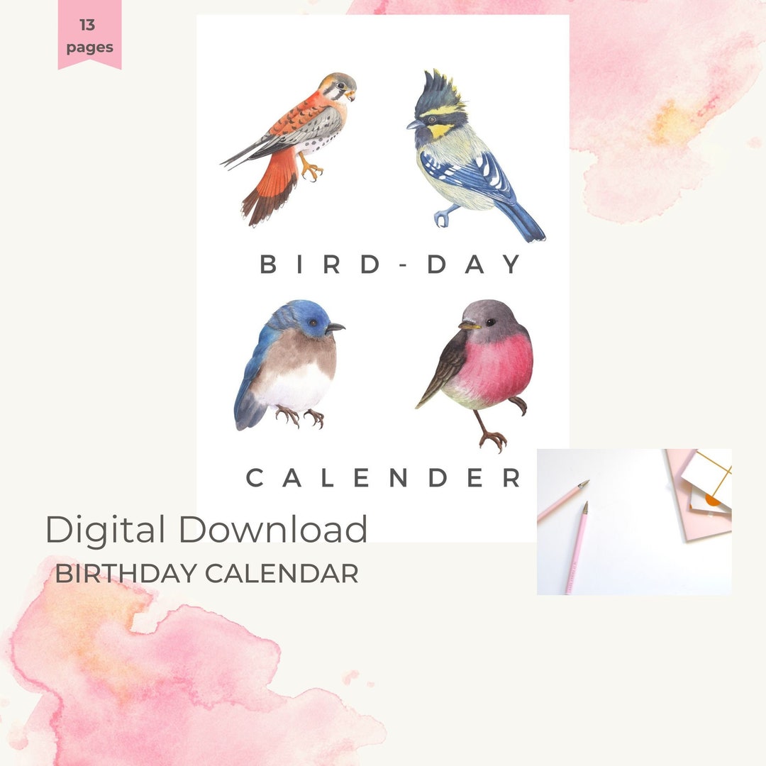 Birds Birthday Calendar, Eternity, Aquarel, Watercolor, Clipboard ...