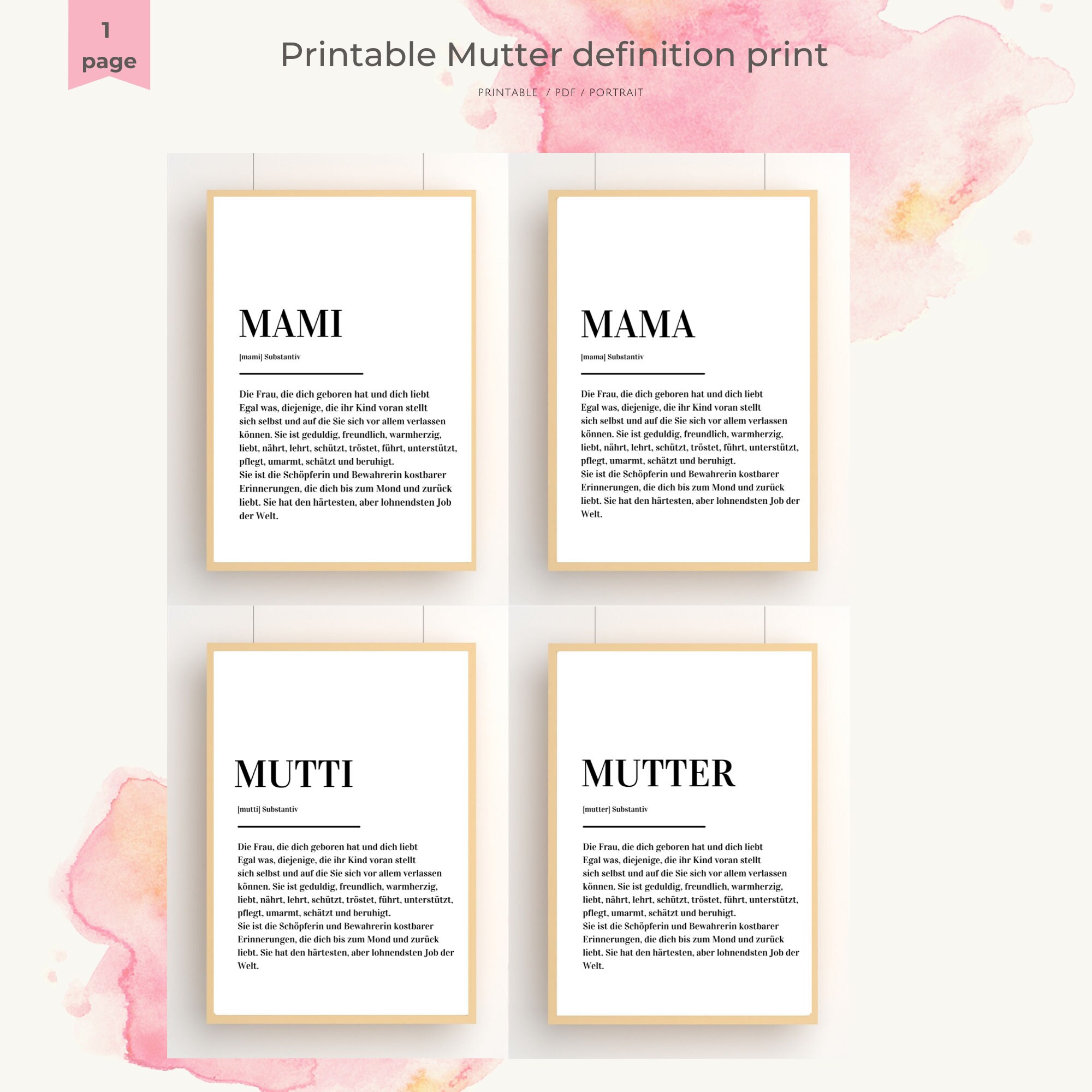 Mami Mama Mutti Mutter Definition Print Poster, DE - Version 4 - Etsy