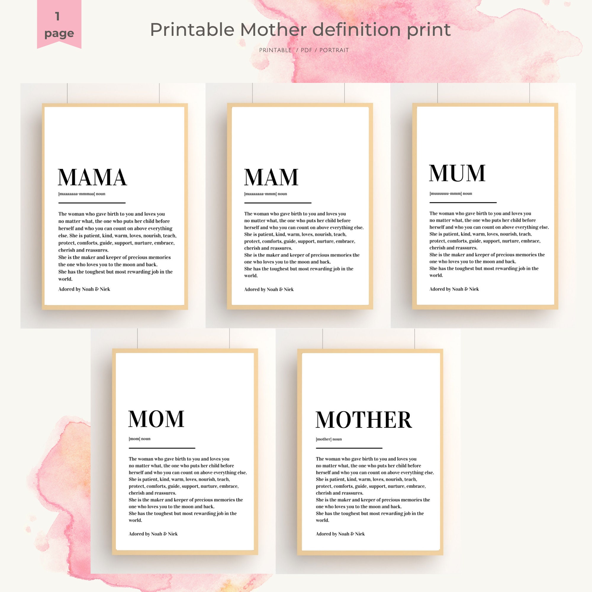 Mama Mam Mum Mom Mother Definition Print Poster, Personalized - Version ...