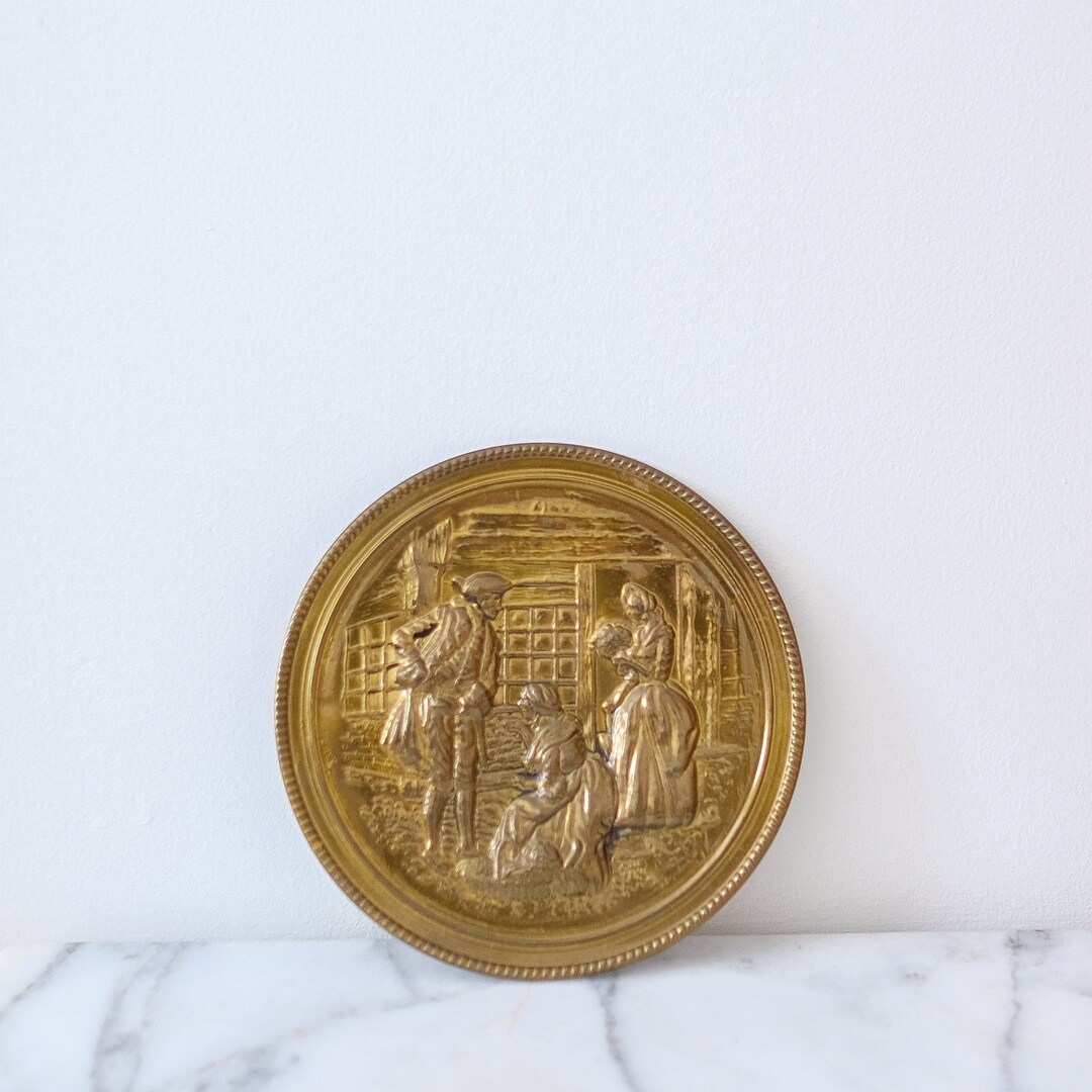 Vintage Colonial England Brass Wall Decor, Vintage Stamped Brass Plate ...