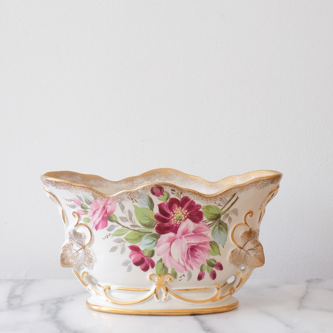 Antique French Porcelain Floral Vase, Faience Vieux Rose Vase, Napoleon ...