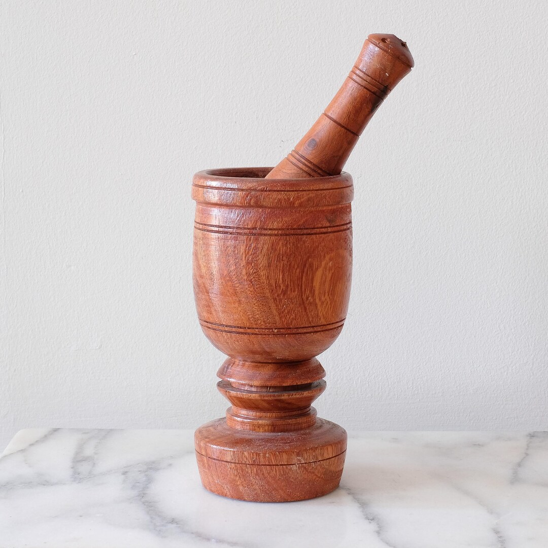 Vintage Wooden Turned Mortar and Pestle, Primitive Wood Mortar and ...