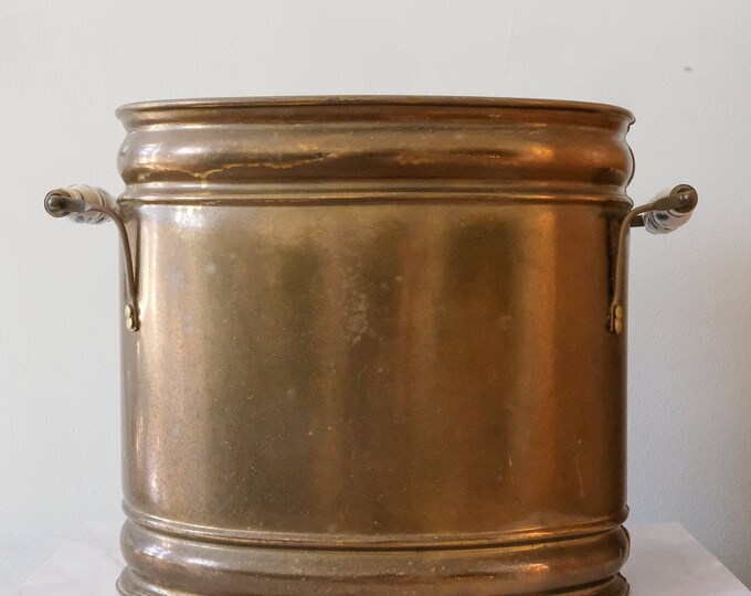Large Brass Planter With Delft Blue Porcelain Handles, Antique Oval ...