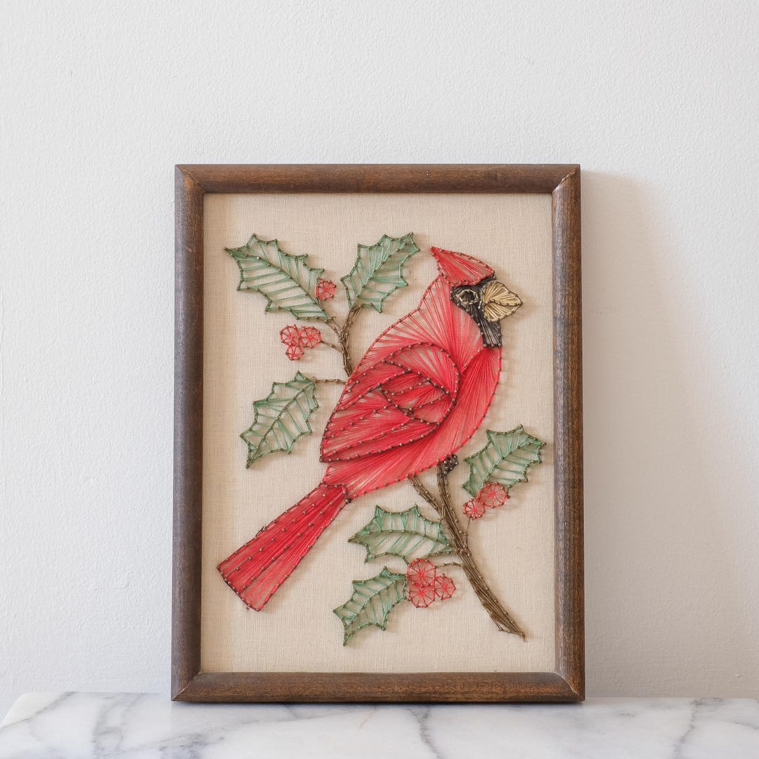 Vintage Cardinal String Art, Botanical Wall Art, Cottage Botanical Art ...