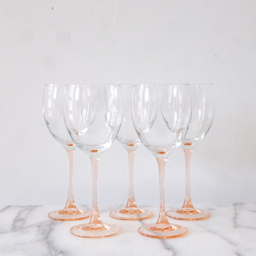 Vintage Blush Pink Stem Luminarc Wine Glasses, Retro Pink Barware, Pink ...