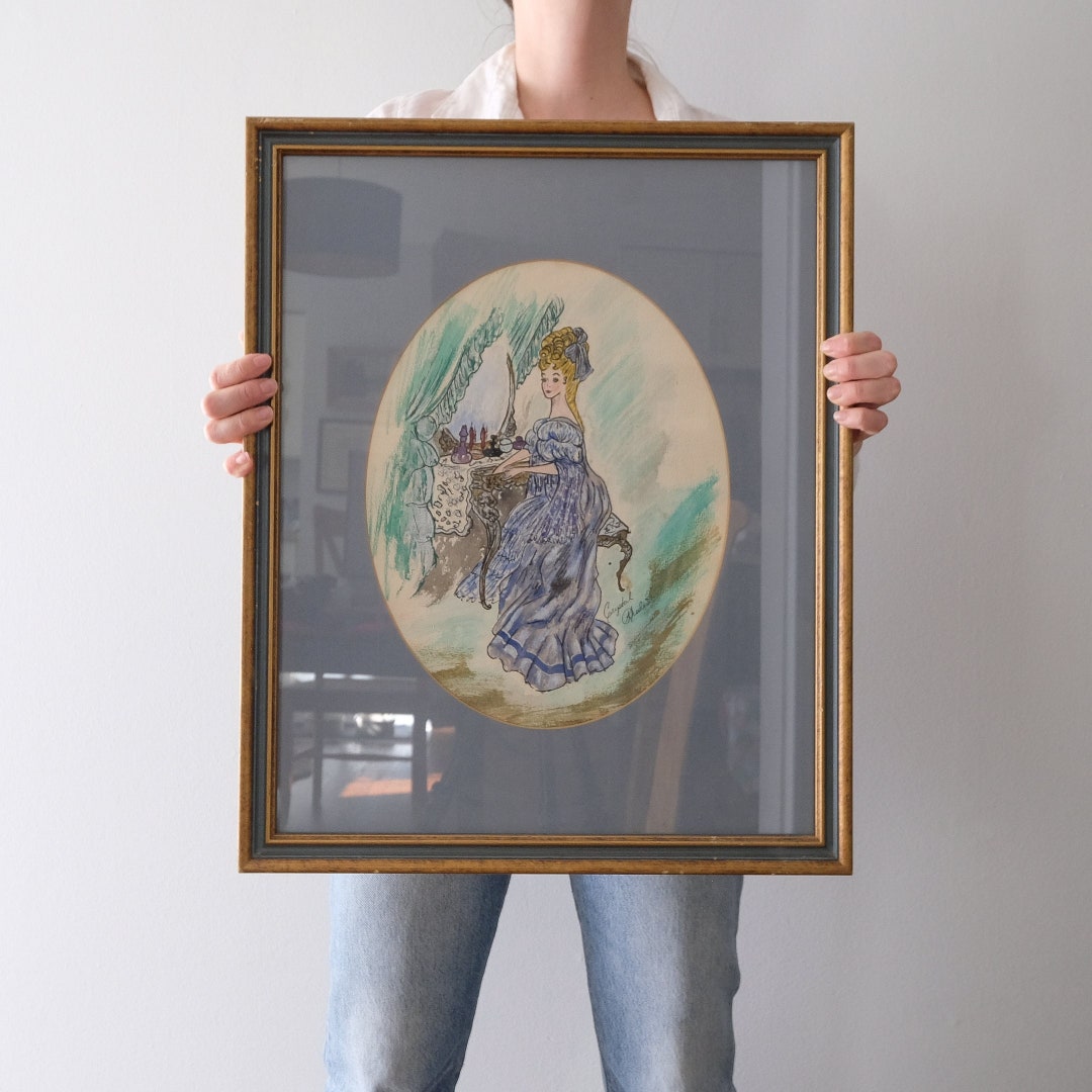 Vintage Antebellum Female Portrait Drawing, Vintage Portrait Drawing ...