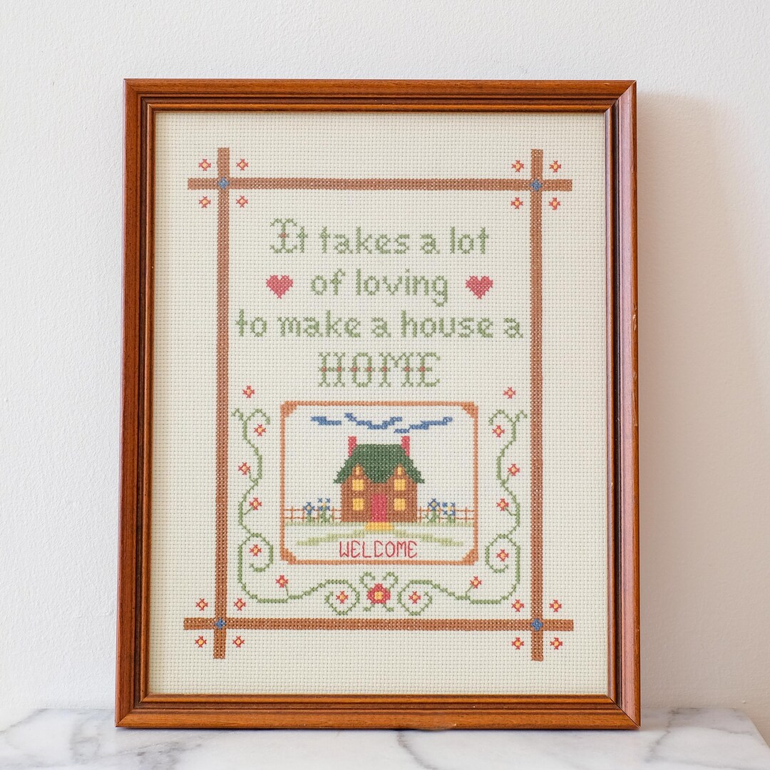 Vintage Welcome Home Cross-stitch, Vintage Framed Welcome Sign - Etsy