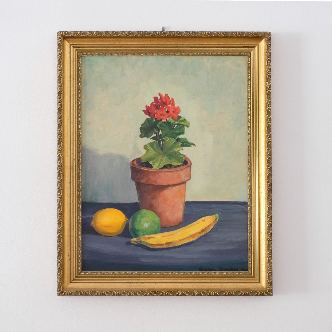 Vintage Geranium Still Life Oil Painting, Floral Oil Painting, Fruit ...