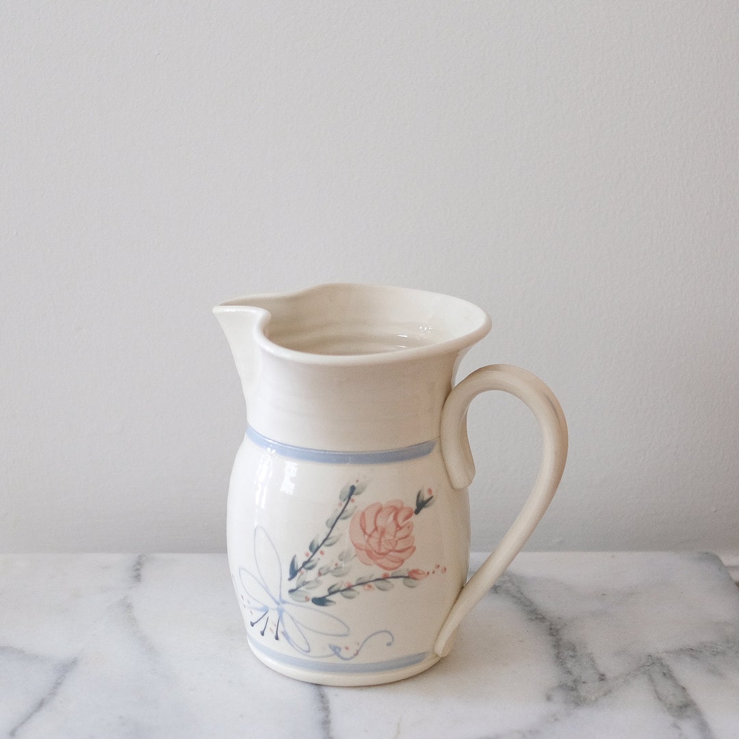 Floral Handmade Pottery Pitcher, Hand Painted Pottery Pitcher ...