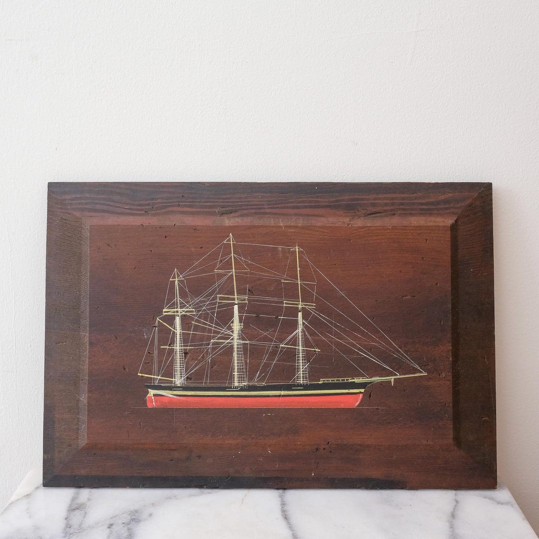 Vintage Clipper Ship Painting on Wood, Detailed Ship Painting, Nautical ...