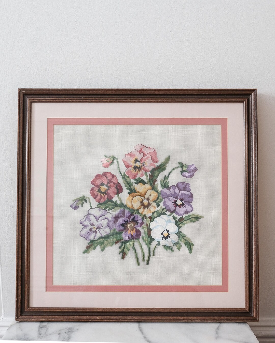 Vintage Pansy Floral/botanical Needlepoint, Vintage Floral Needlepoint ...