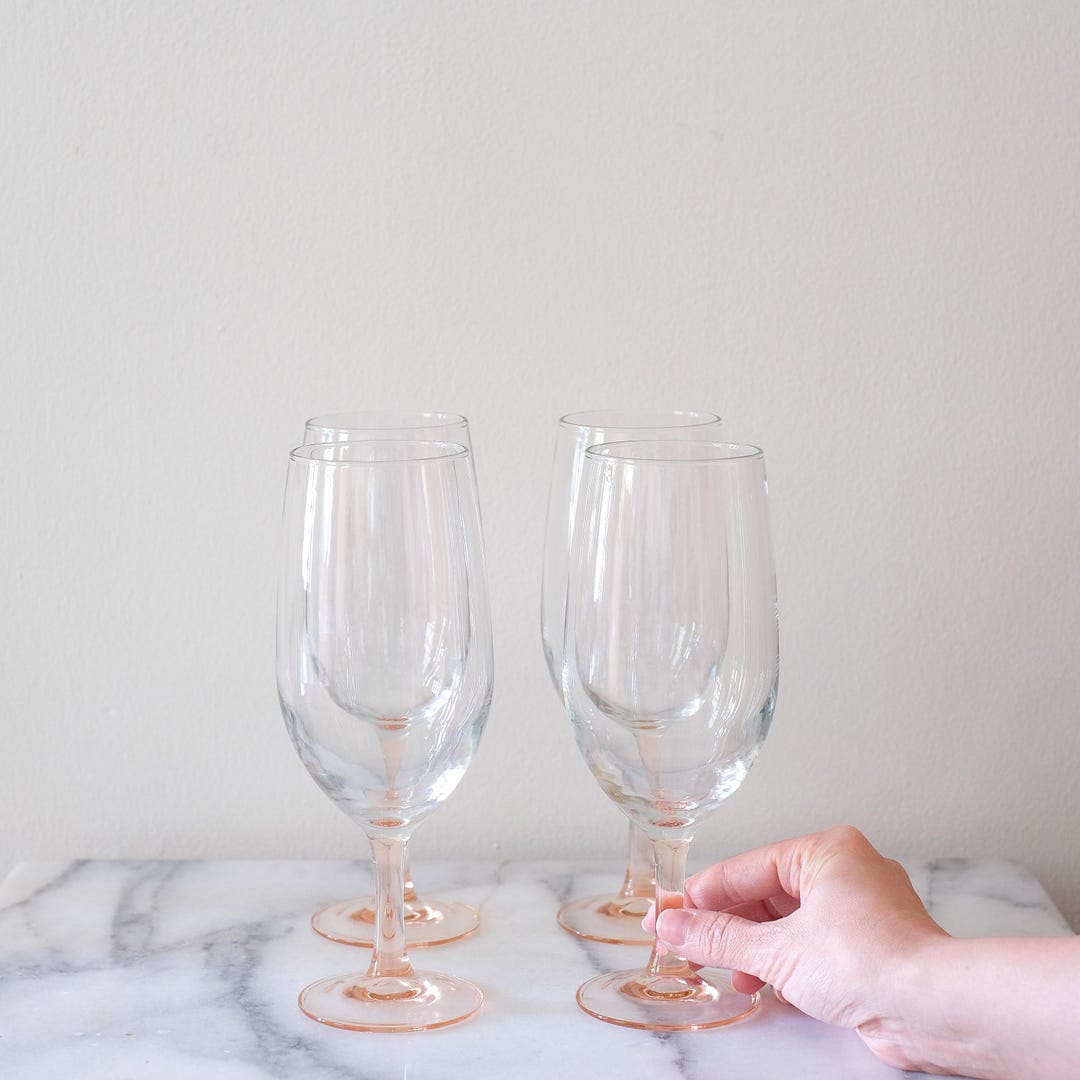 Vintage Pink Luminarc Wine/tea Glasses, Pink Stem Luminarc France ...