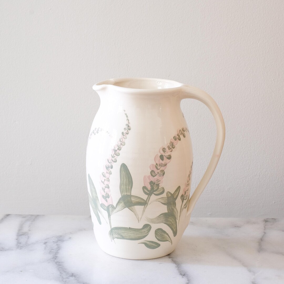 Hand-painted Floral/botanical Pottery Pitcher, Signed Potter Pitcher - Etsy