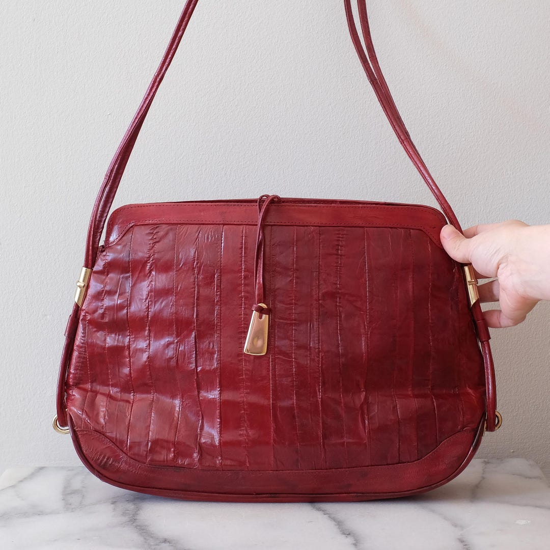 Vintage Burgundy/red Leather Eel Skin Purse, Vintage Red Leather Purse ...