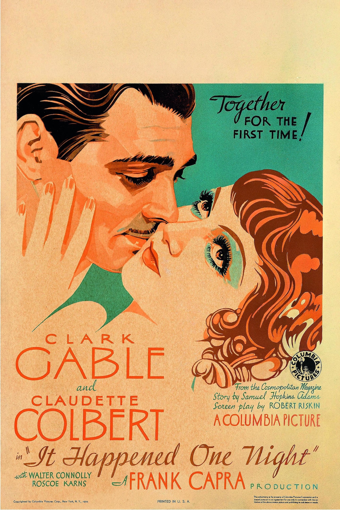 It Happened One Night Poster,claudette Colbert,clark Gable,classic Film ...