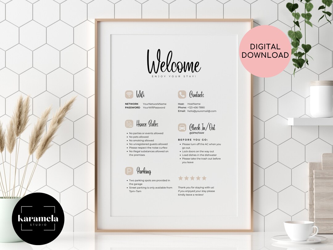 Editable Airbnb Welcome Sign Template | Welcome Guide Airbnb | House ...