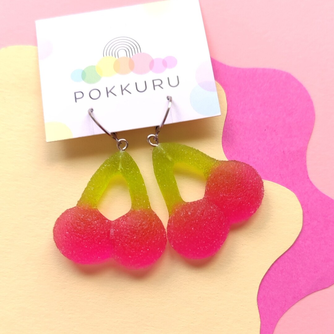 Cherry Gummy Candy Huggie Hoop Earrings - Super Realistic Fake Candy ...