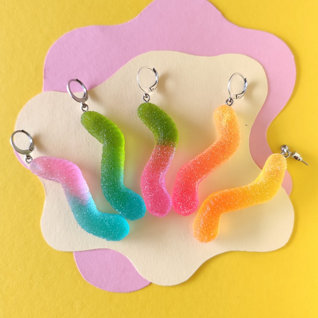 Fat Gummy Worms Earrings - Most Realistic Fake Gummy Candy Jewelry - Etsy