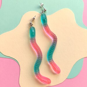Gummy Worms Earrings - Super Lightweight Stainless Steel Realistic Fake Gummy Candy Jewelry ...