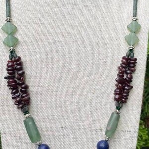 Unpolished Jade With Lapis Bear and Garnet Necklace, Handmade Clover ...