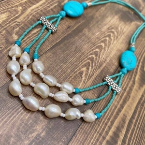 Turquoise With Pearl Necklace | Beautiful Turquoise With Pearl Necklace ...