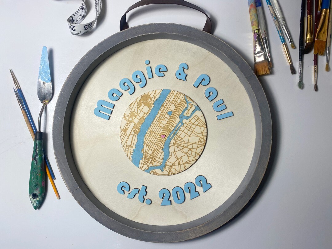 Custom Laser Engraved Map, Wood Wall Hanging, Hand Painted and ...