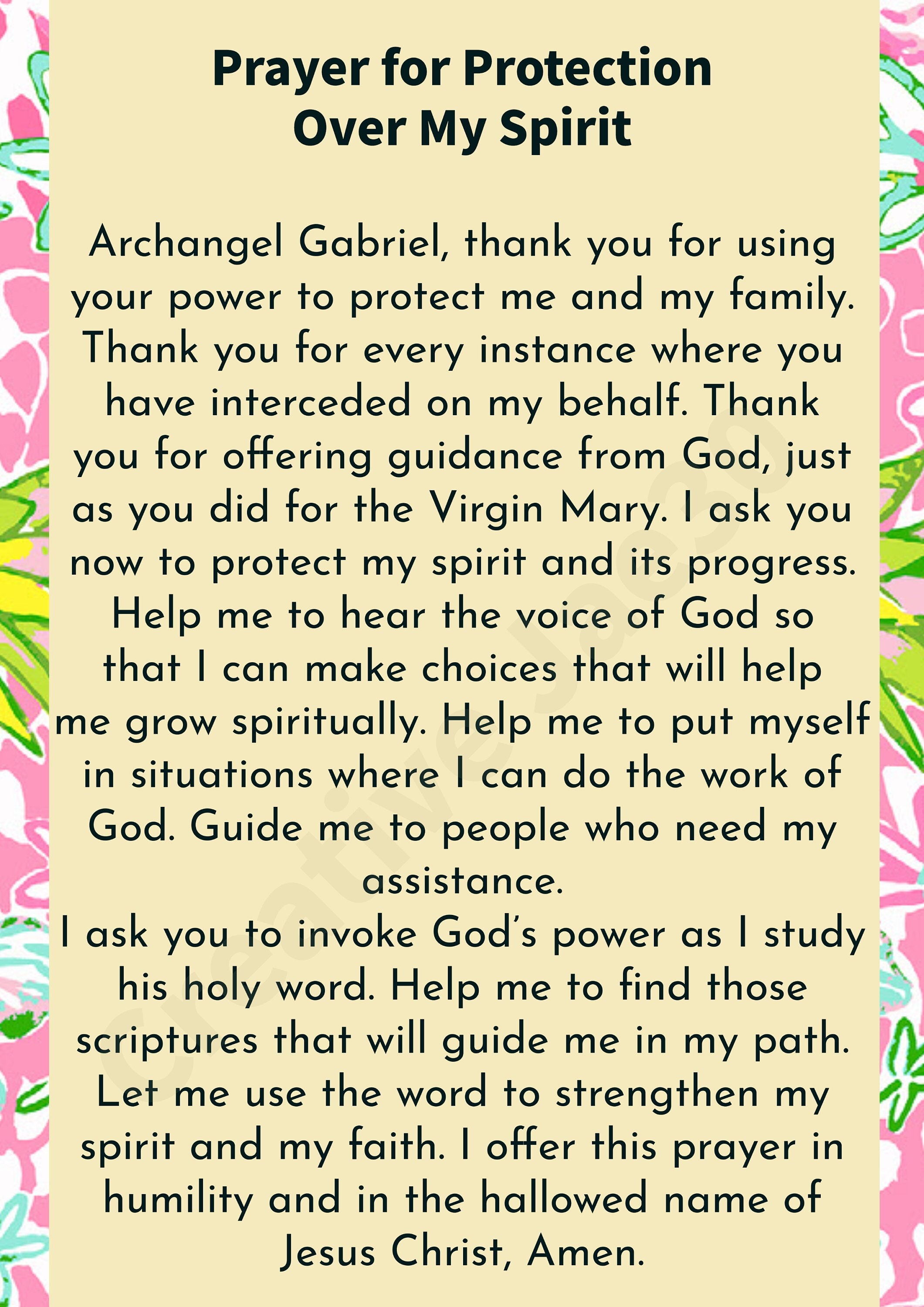 Archangel Gabriel Prayer Card