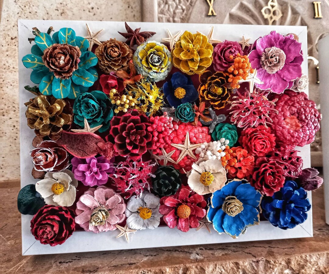 Hand Painted Pine Cone Flower Painting, Colorful Floral Wall Art ...