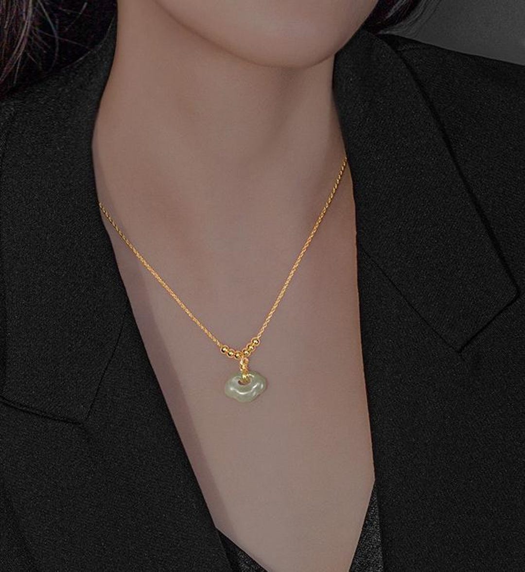 Vintage Style Ruyi (auspicious) and Peace Jade Lock Pendant, S925 ...