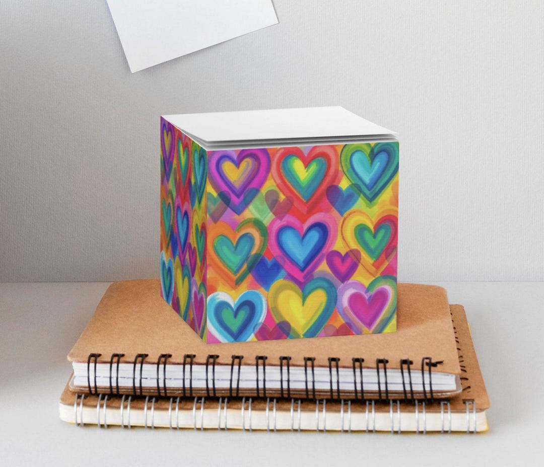 Colorful Hearts LOVE Modern Art Post It Notes Cube Note Pad Office ...