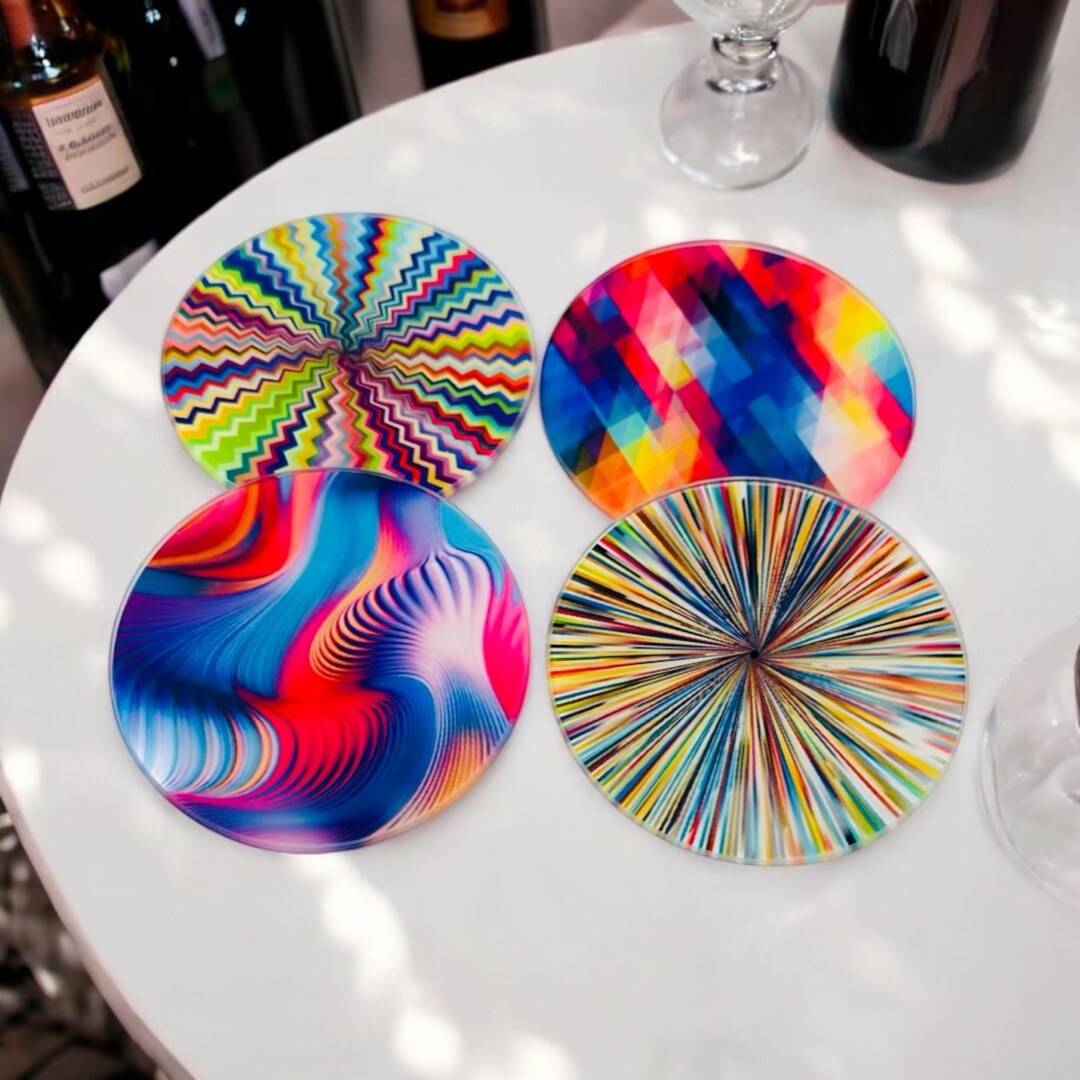 Colorful Abstract Glass Set of Coasters FREE SHIP - Etsy