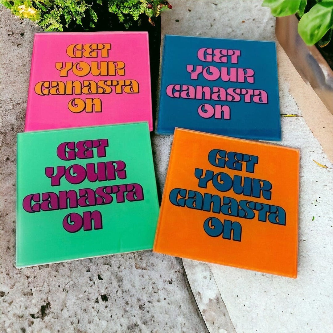 Get Your Canasta on Glass Coasters Playing Cards Coaster Set - Etsy