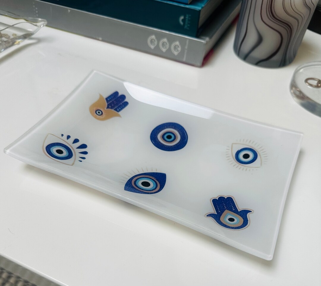 Evil Eye Good Luck Glass Catchall Trinket Tray New Home Hostess Gift ...