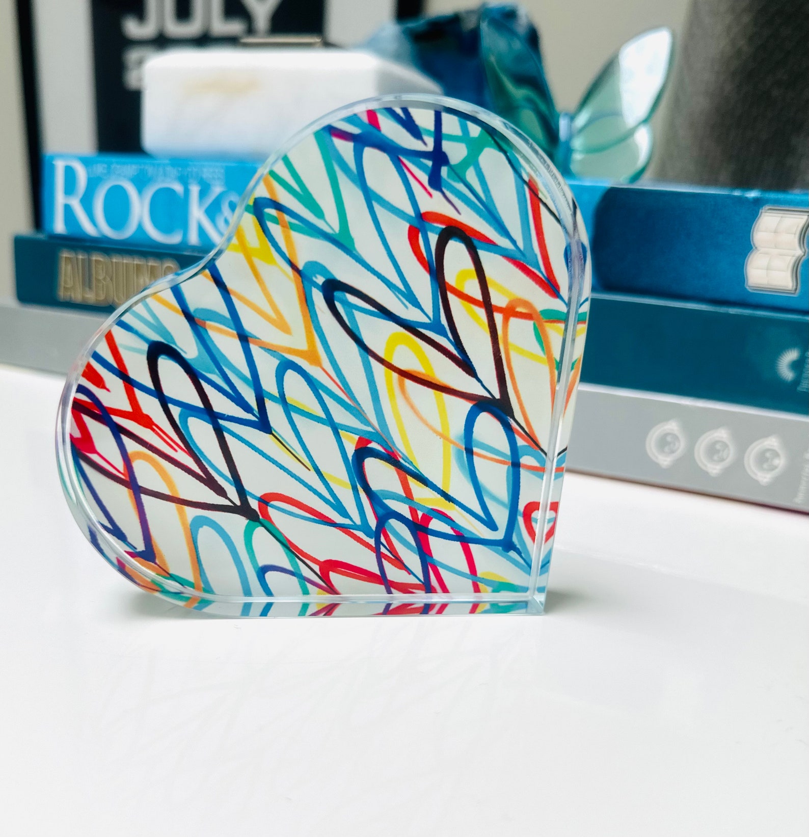 Crystal Love Graffiti Hearts Heart Paperweight Table Decor Napkin ...