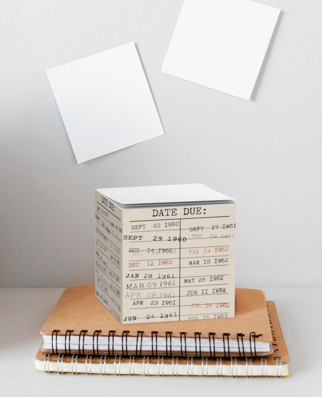 Vintage Library Card Reading Books Post It Notes Cube Note Pad Office ...