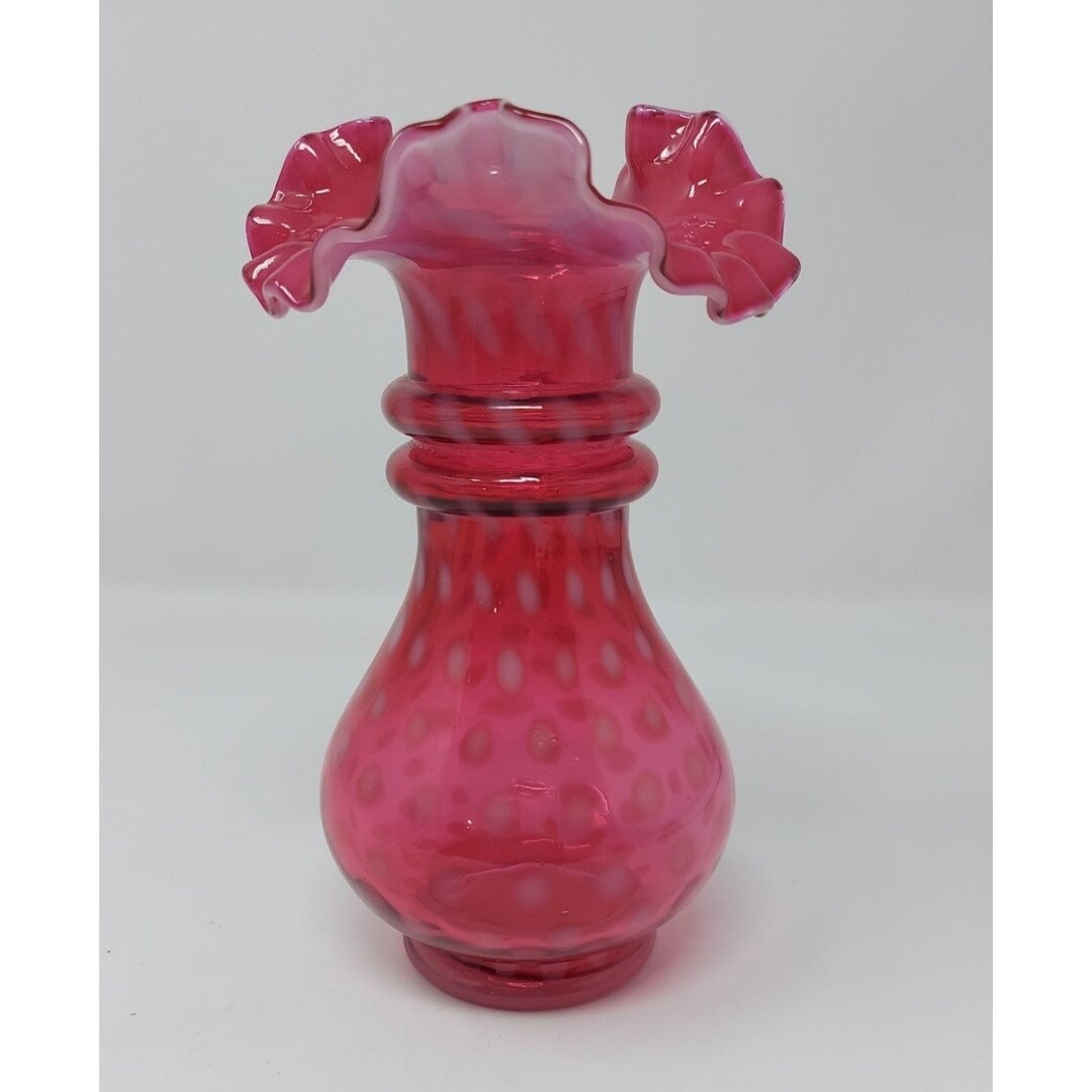 Stunning Fenton Cranberry Opalescent Ruffle Edge Ring Neck Vase - Etsy